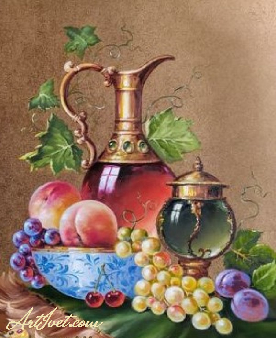 Pictura pe numere - Fructe zemoase de toamna si suc - 7cutii.com