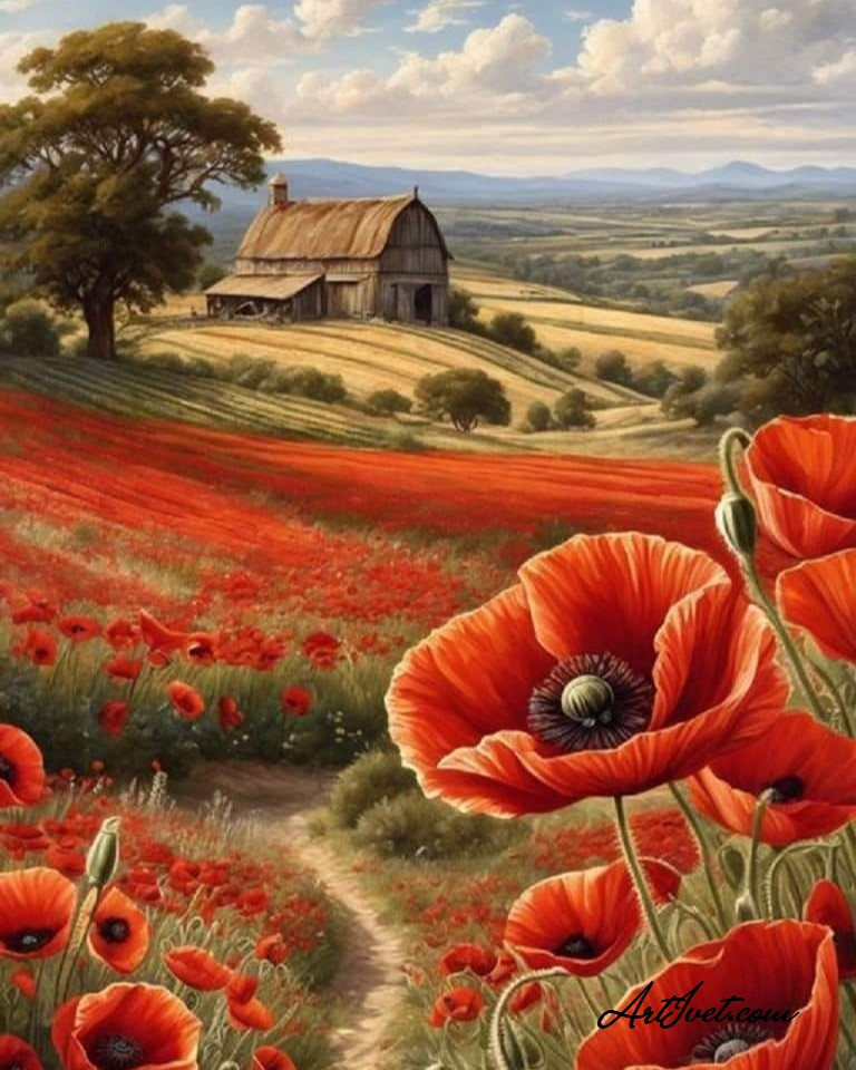 Pictura pe numere - Cararea din pajistea de maci - 7cutii.com