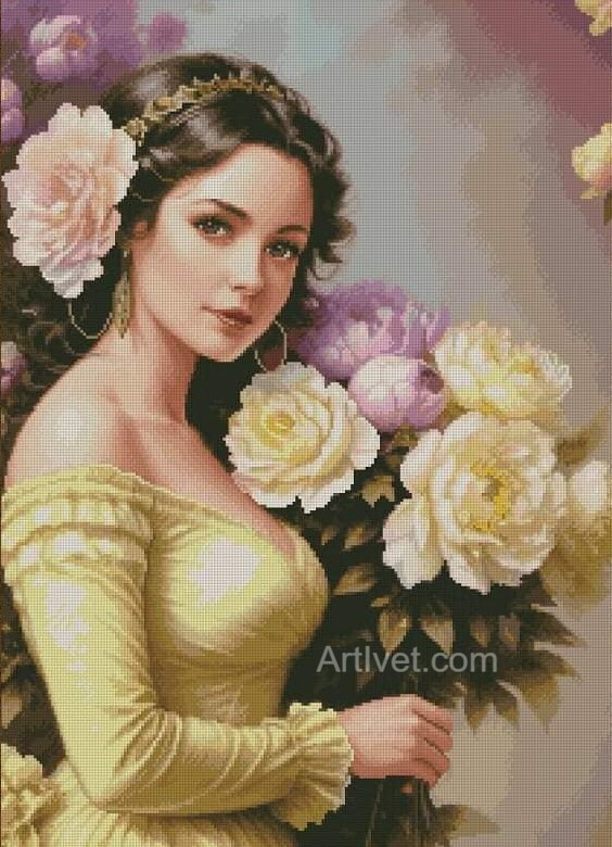 Set Goblen - Dama cu bujori - 7cutii.com